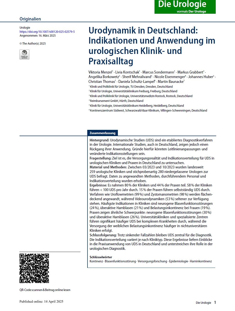 Urodynamik in Deutschland - Indikationen und Anwendung im urologischen ...